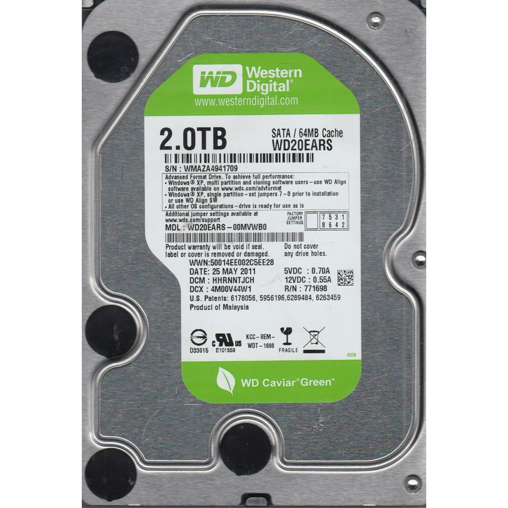 WD20EARS-00MVWB0, DCM HHRNNTJCH, Western Digital 2TB SATA 3.5 Hard ...