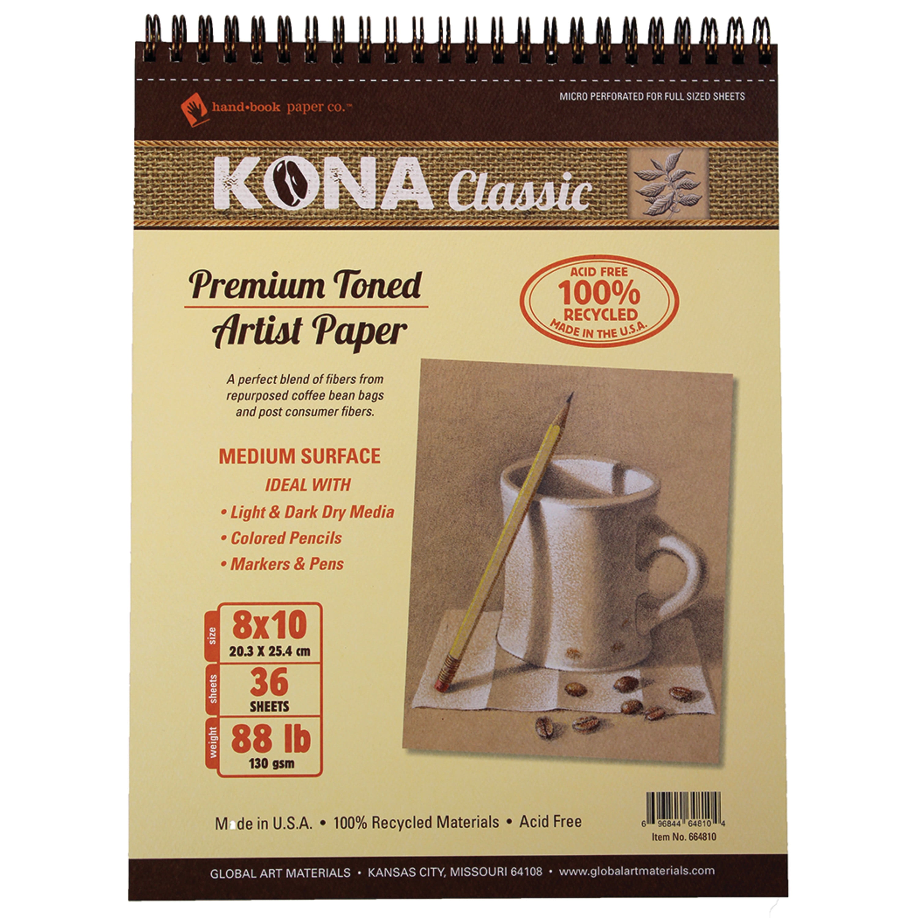 Global Art KONA Premium Toned Artist Paper Pad, Classic Tone, 8in x ...