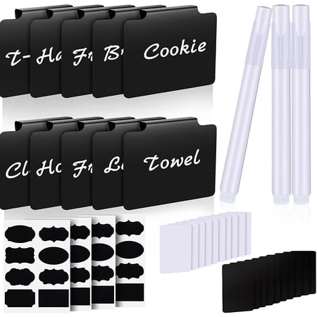 37 Pieces Black Basket Label Holder Set, Include 10 PVC Pantry Basket ...