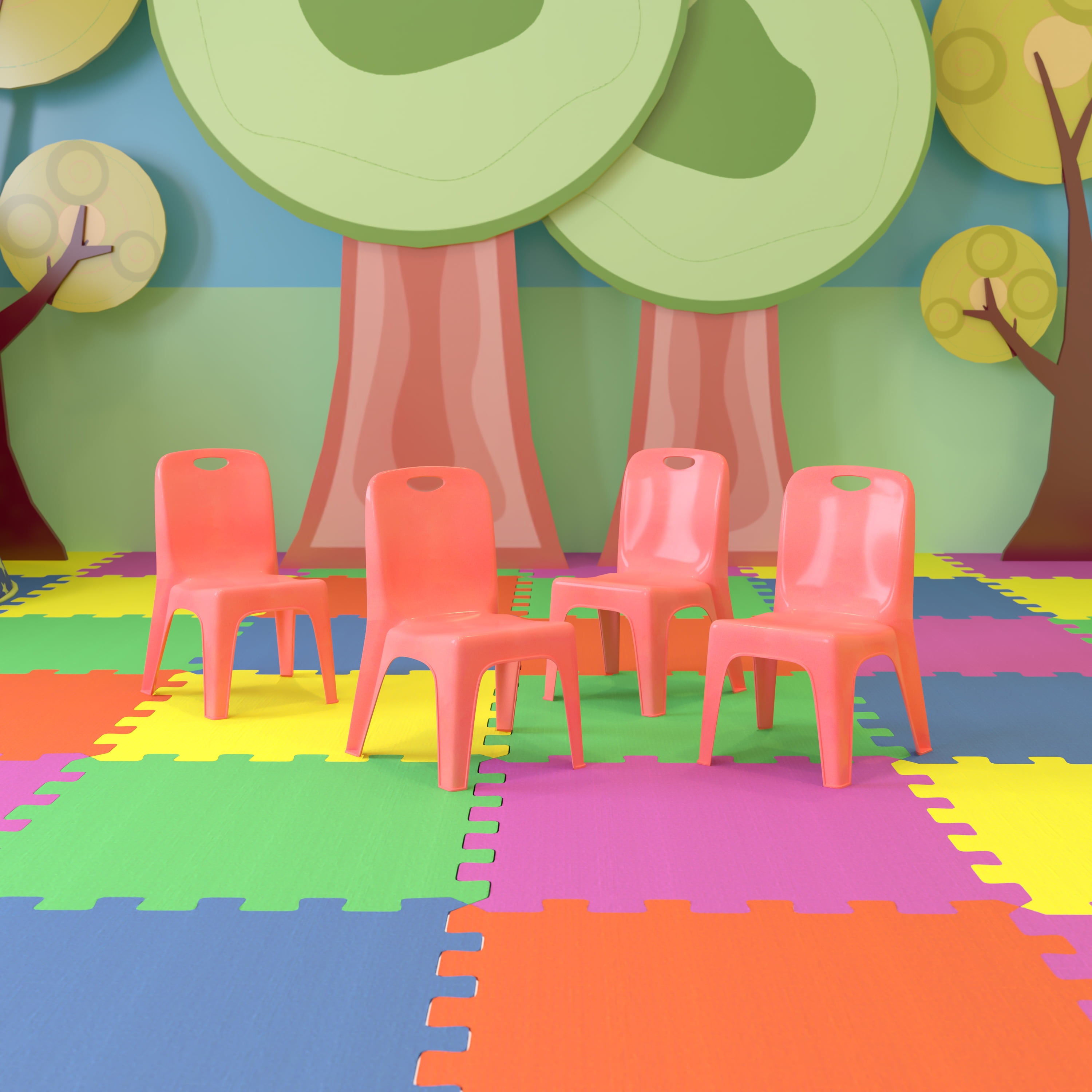 Emma + Oliver 4 Pack Red Plastic Stack School Chair with Carrying ...