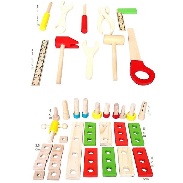 Wooden Toys Pretend Play Toolbox Accessories Set Educational Construct ...
