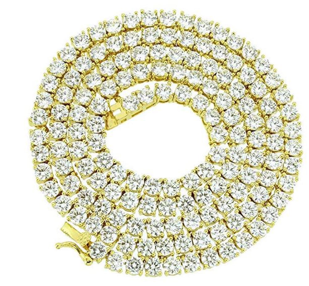 Solitaire 4 Prong 1 Row Chain Tennis Necklace Lab Made AAA CZs Yellow ...