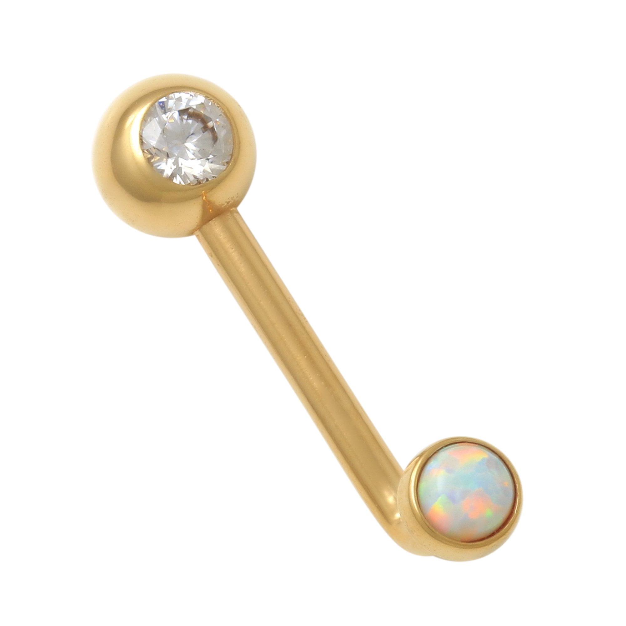 Anygolds 14K REAL Solid Gold 3mm Round Opal Diamond CZ Ball L Shaped ...