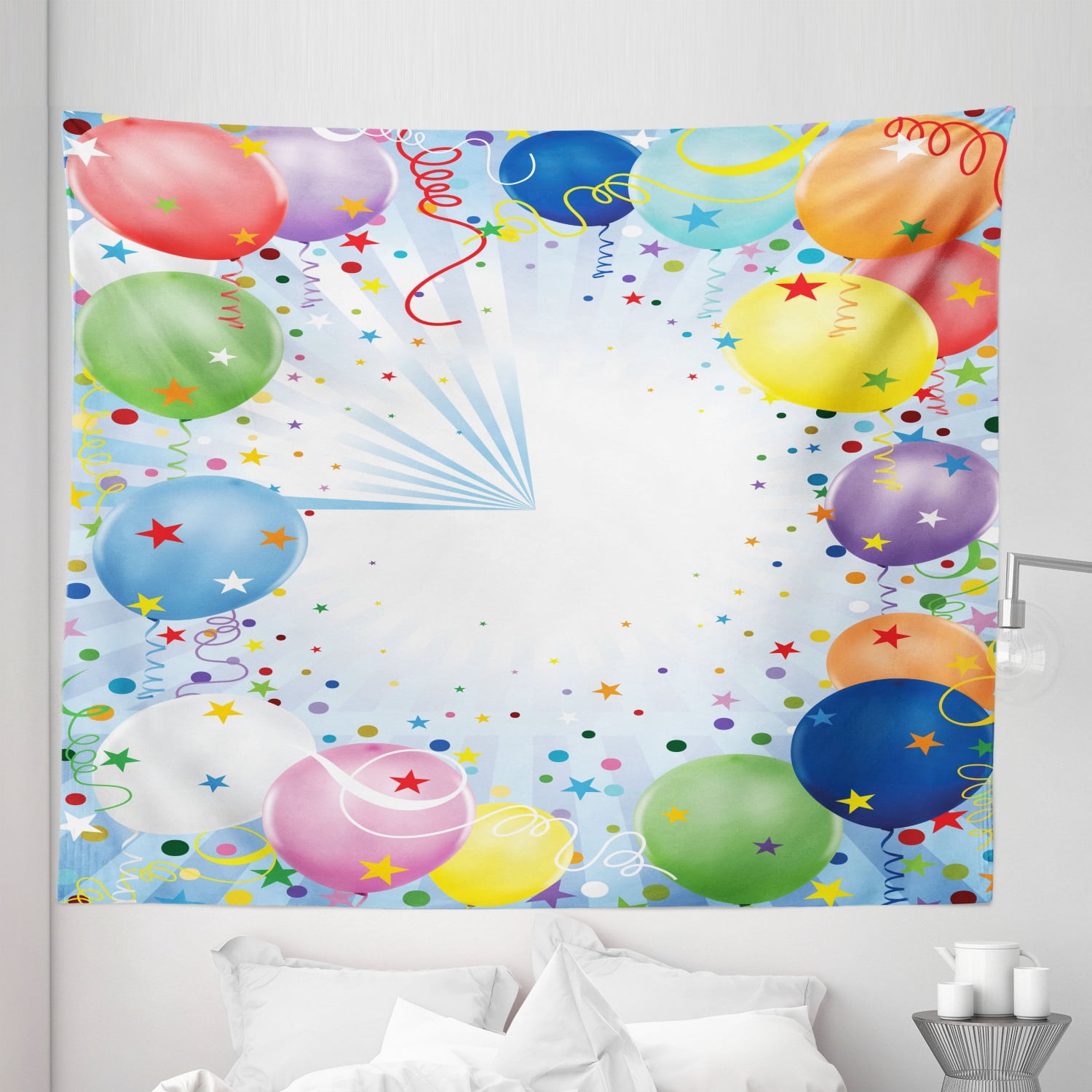 Party Tapestry, Happy Celebration Event Theme with Colorful Flying ...