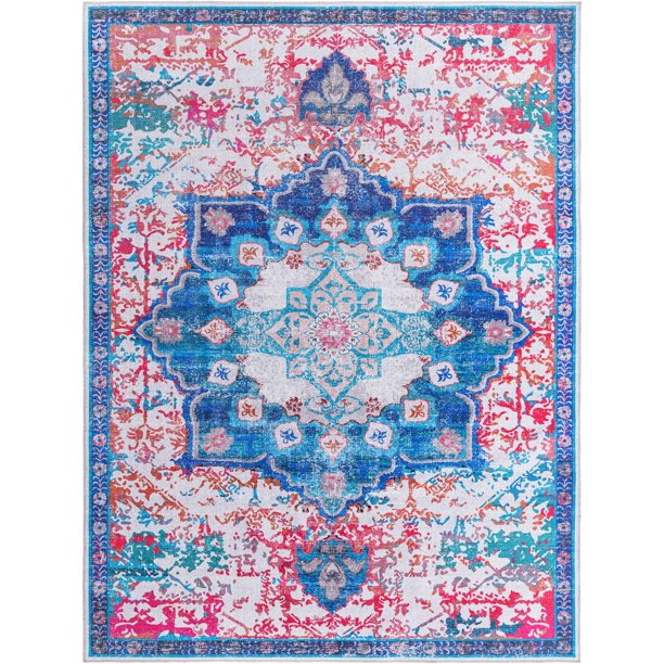 Rugs.com Francesca Collection Washable Rug – 9' x 12' Ivory Blue ...