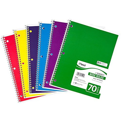 Mead Spiral Notebook, 1 Subject, 70 Wide Ruled Sheets, Assorted Colors ... Mead Spiral Notebook, 1 Subject, 70 Wide Ruled Sheets, Assorted Colors ...