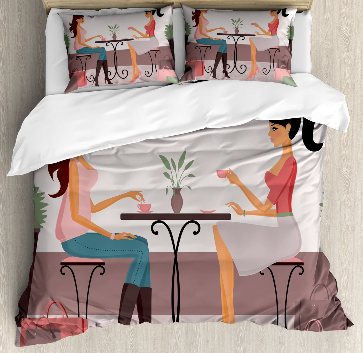Girlfriend Queen Size Duvet Cover Set, Two Young Woman Having Coffee ...