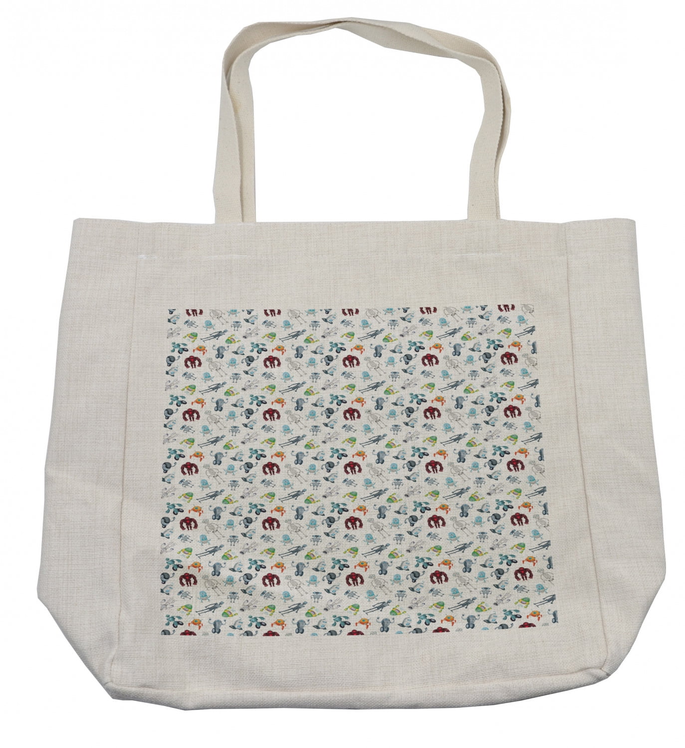 Alien Shopping Bag, Mechanical Robots Pattern Scattered on a Plain ...