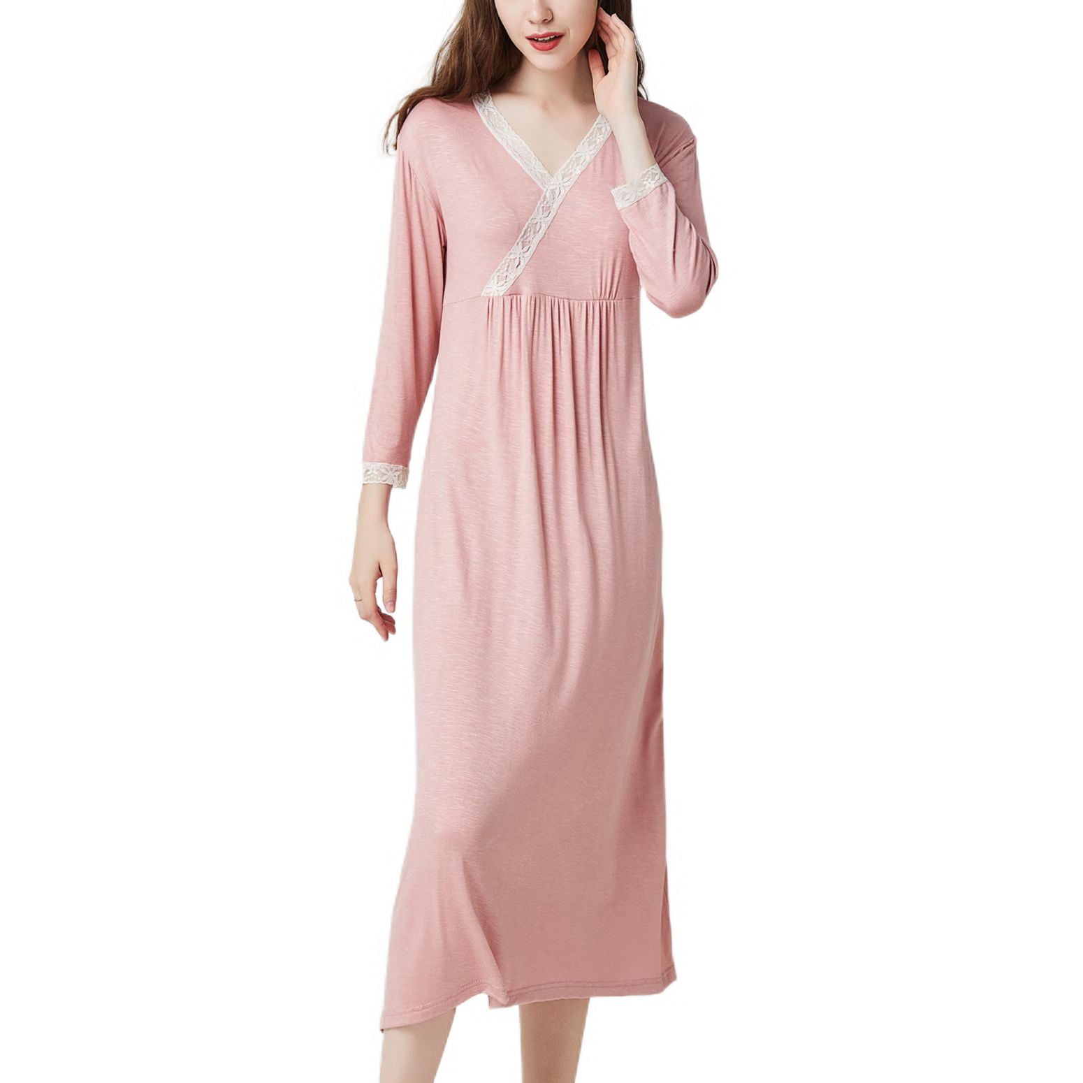 Homgro Women's Soft Quarter Sleeve Nightgown Lace V-Neck Maternity ...