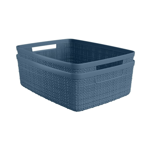 Curver Jute Smedium Basket, Resin Plastic Storage Bin, Denim Blue, 2 ...