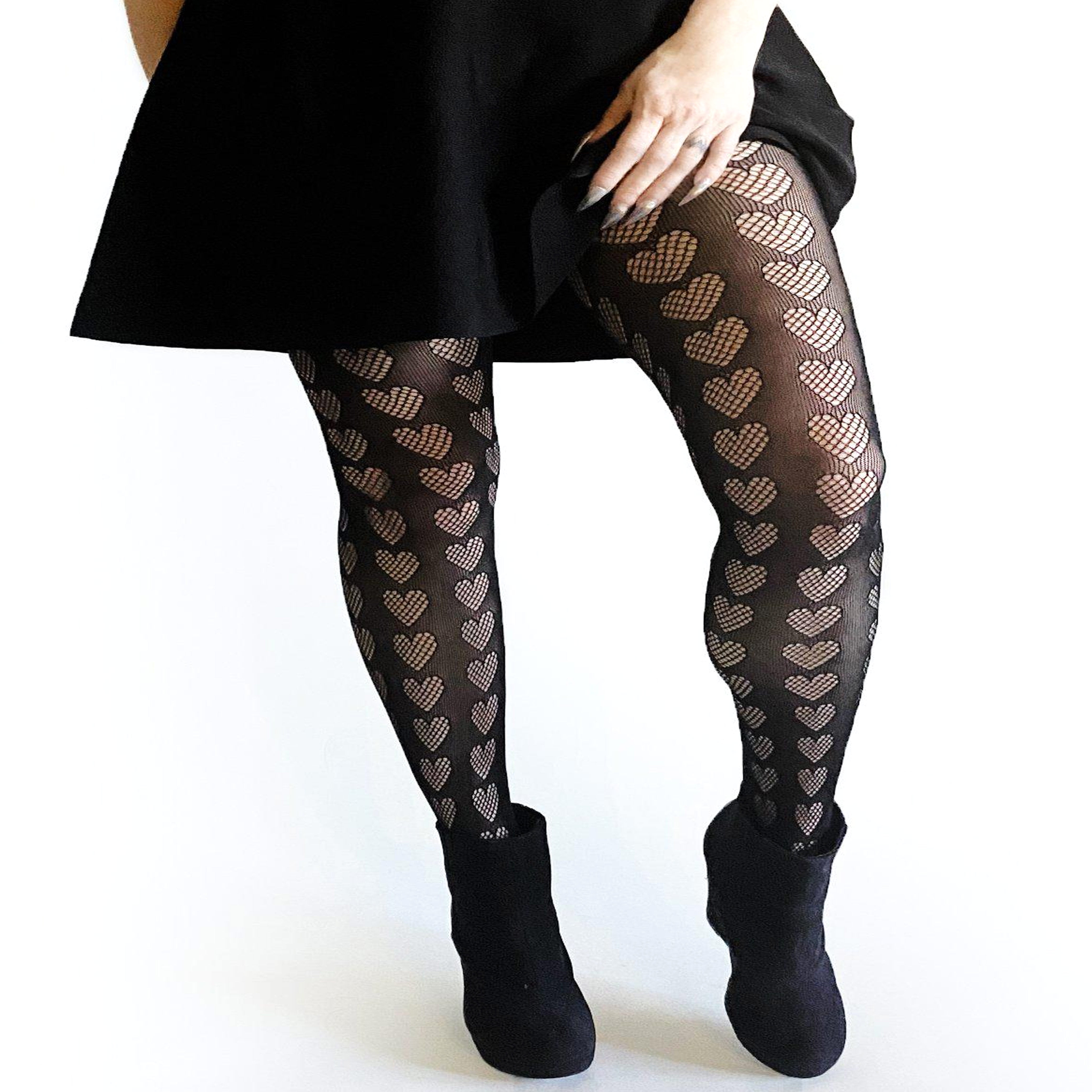 Black Heart Fishnet Stocking Queen Size Lingerie Mesh Sexy Stretch ...