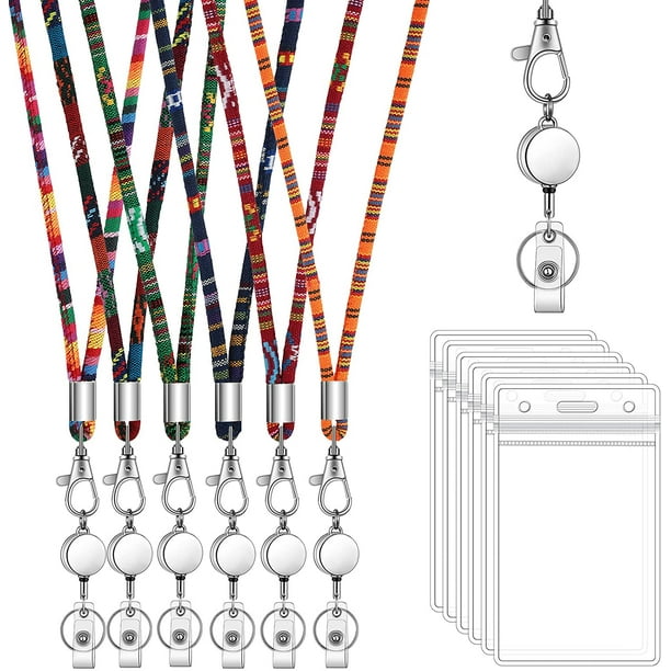 6 Pieces Retractable Badge Lanyard Boho Necklace Lanyards with Key Ring ...