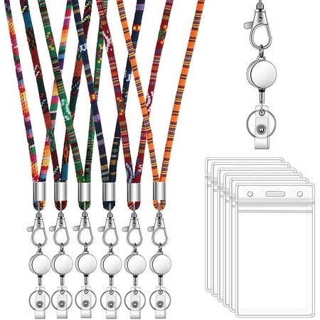 6 Pieces Retractable Badge Lanyard Boho Necklace Lanyards with Key Ring ...