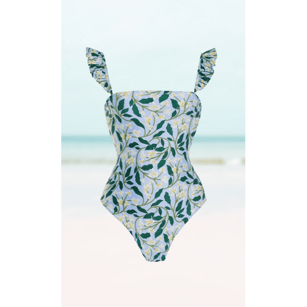 Meloriaswim Vintage Floral Leaf Printing Ruffle Padded One Piece