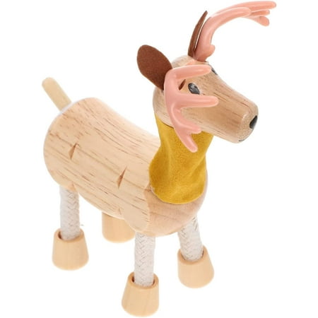 Wooden Animal Toy Moveable Reindeer Figurine Decor Fun and Posable Elk ...