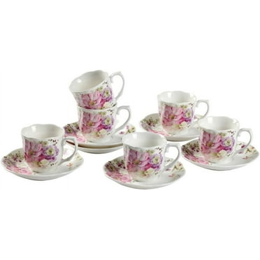 Tea Cup and Saucer Set of 6 (12 pieces), Floral Tea Cups, 8 Oz.Bone China Porcelain - Walmart.com