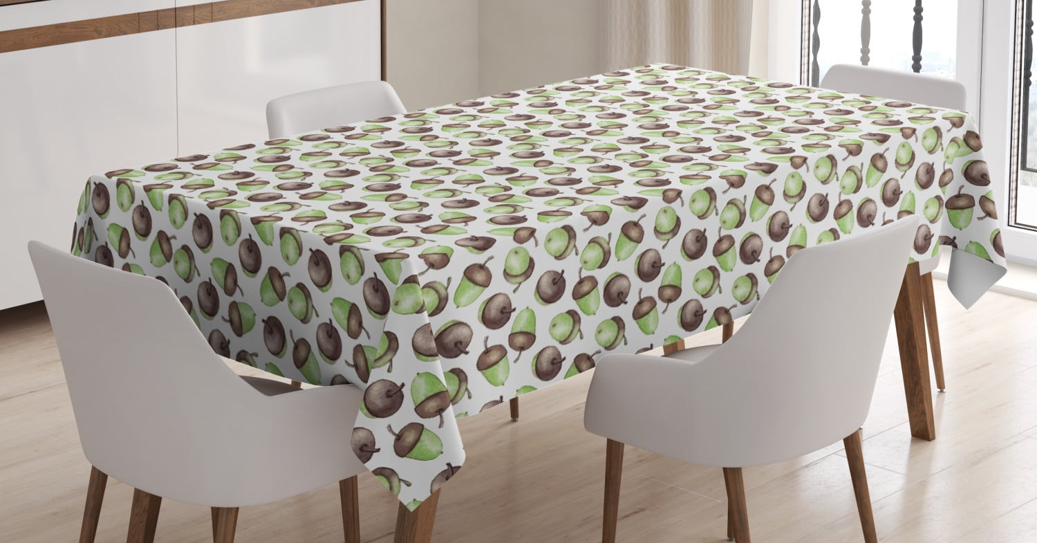 Acorn Tablecloth, Watercolor Oak Seed Pattern Bicolor Nature Elements ...