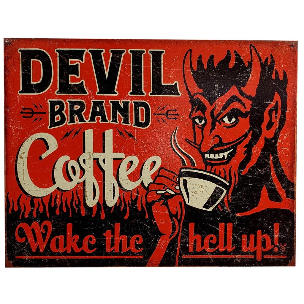 Imprints Plus Devil Brand Coffee Retro Tin Sign Décor Bundle - Vintage ...