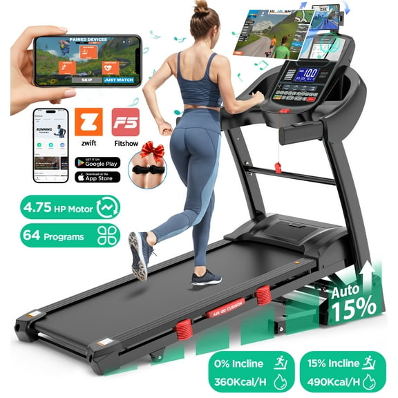 Famistar 4.5HP Portable Folding Running Machine, 15 Level Incline ...