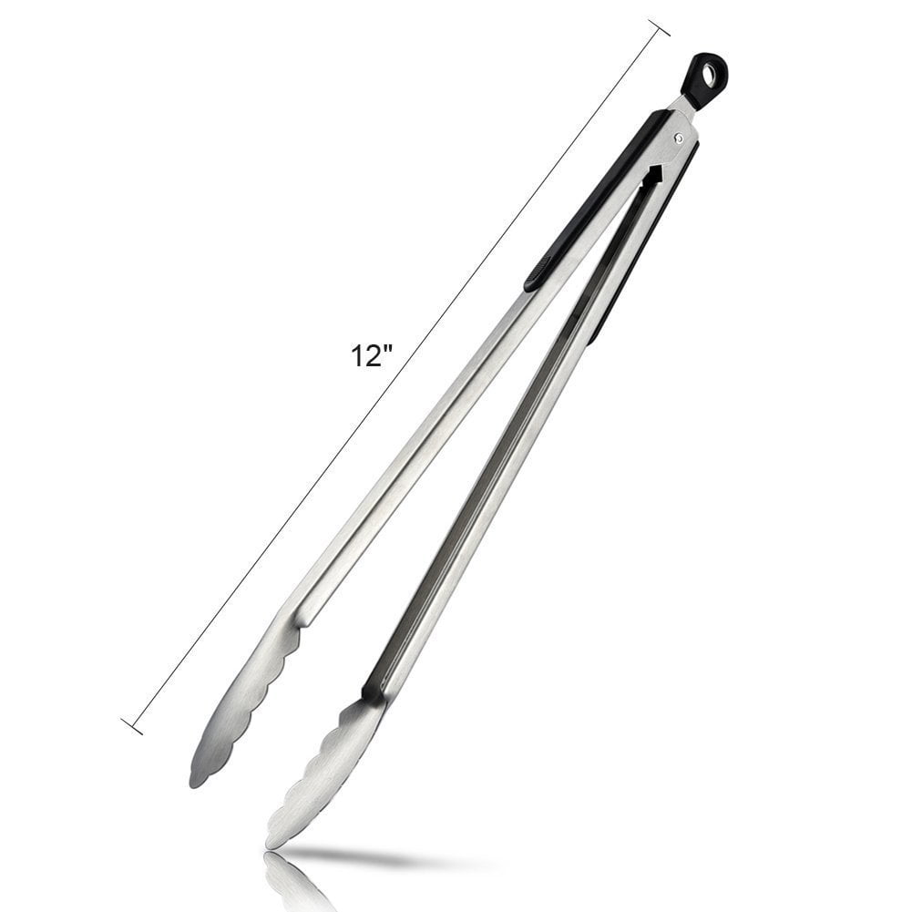 BBQ Tongs,Heavy Duty Stainless Steel Locking Kitchen Tongs (12-Inch ...