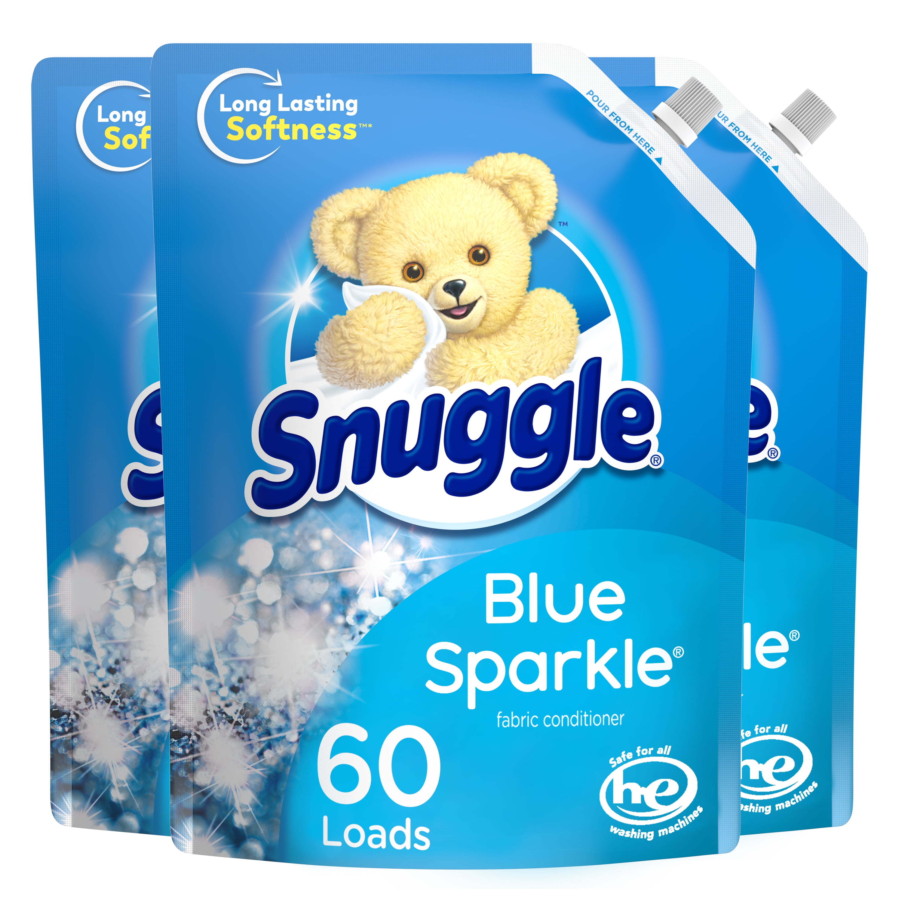 Snuggle Liquid Fabric Softener Easy-Pouch, Blue Sparkle, 48 Ounce, 3 ...