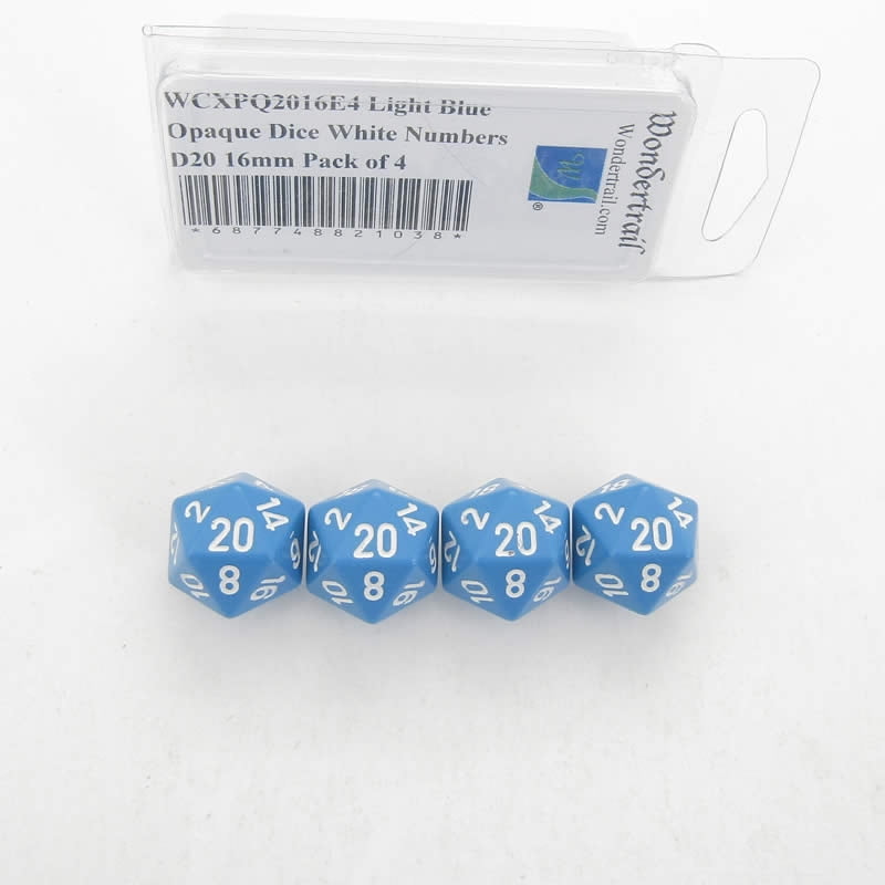 Light Blue Opaque Dice with White Numbers D20 Aprox 16mm (5/8in) Pack ...