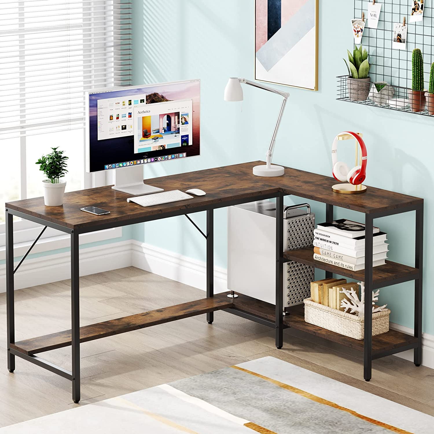 Tribesigns L Shaped Desk, L Shaped Corner Desk with Storage Shelves ...
