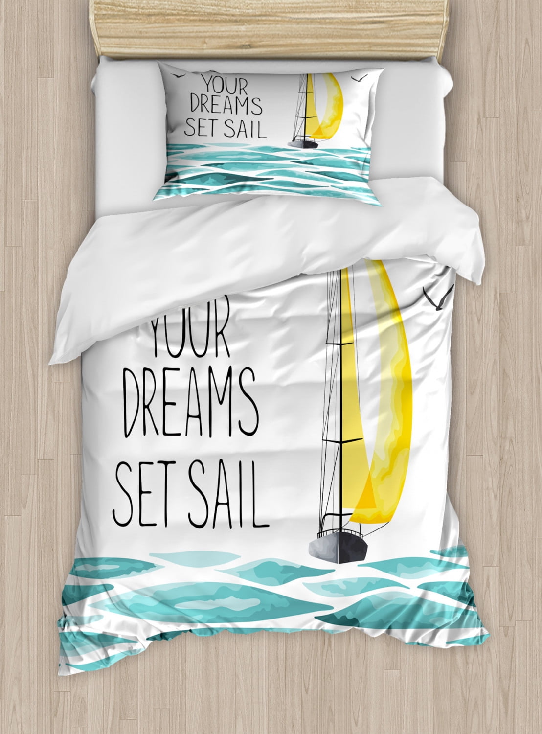 Sailboat Twin Size Duvet Cover Set, Let Your Dreams Set Sail Message ...