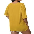 Casual Solid V Neck Tee Elbow Length Yellow Plus Size T Shirts Womens