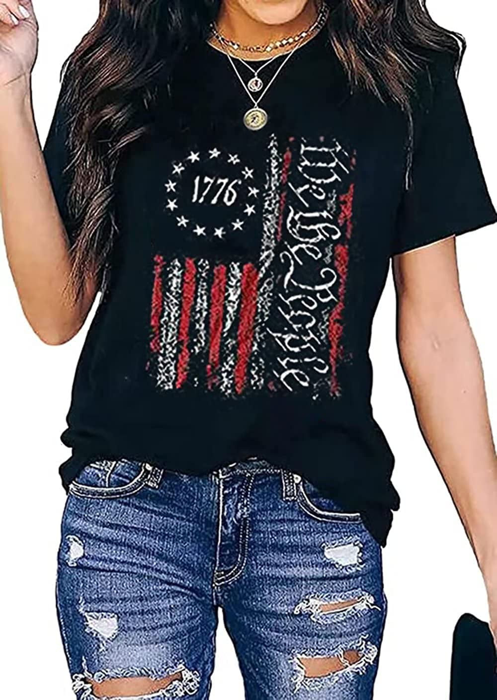 We The People 1776 T Shirt American Flag Patriotic Tee Tops for Women ...