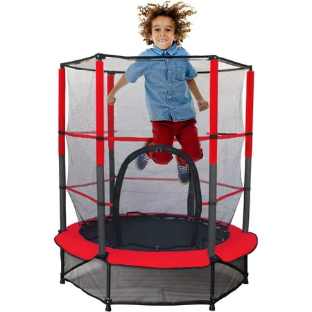 55” Kids Trampoline with Safety Enclosure Net &Bulit-in Zipper &Heavy ...
