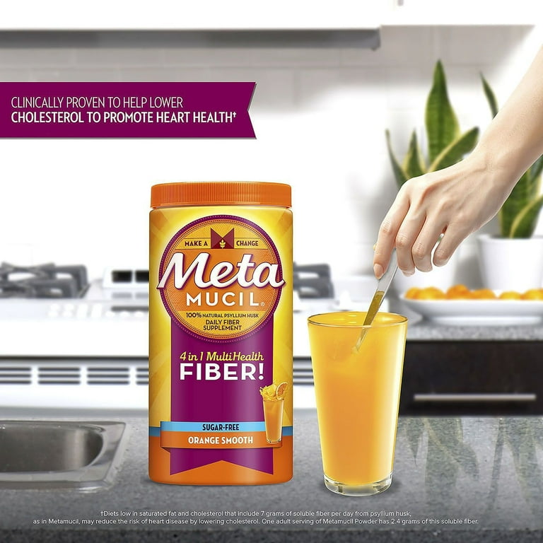 Metamucil Fiber 4-in-1 Psyllium Fiber Supplement Powder With Real Sugar ...