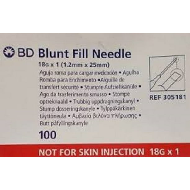 BD Blunt Fill Needle 18G X 1" 100/bx 305181 - Walmart.com
