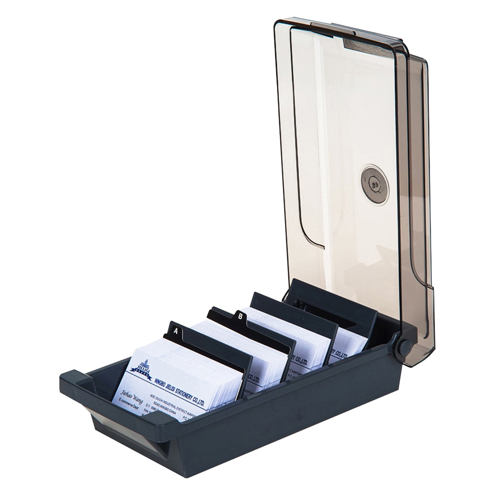 JIELISI Name Card Box Business Card Holder For Desk With Dividers And ... JIELISI Name Card Box Business Card Holder For Desk With Dividers And ...