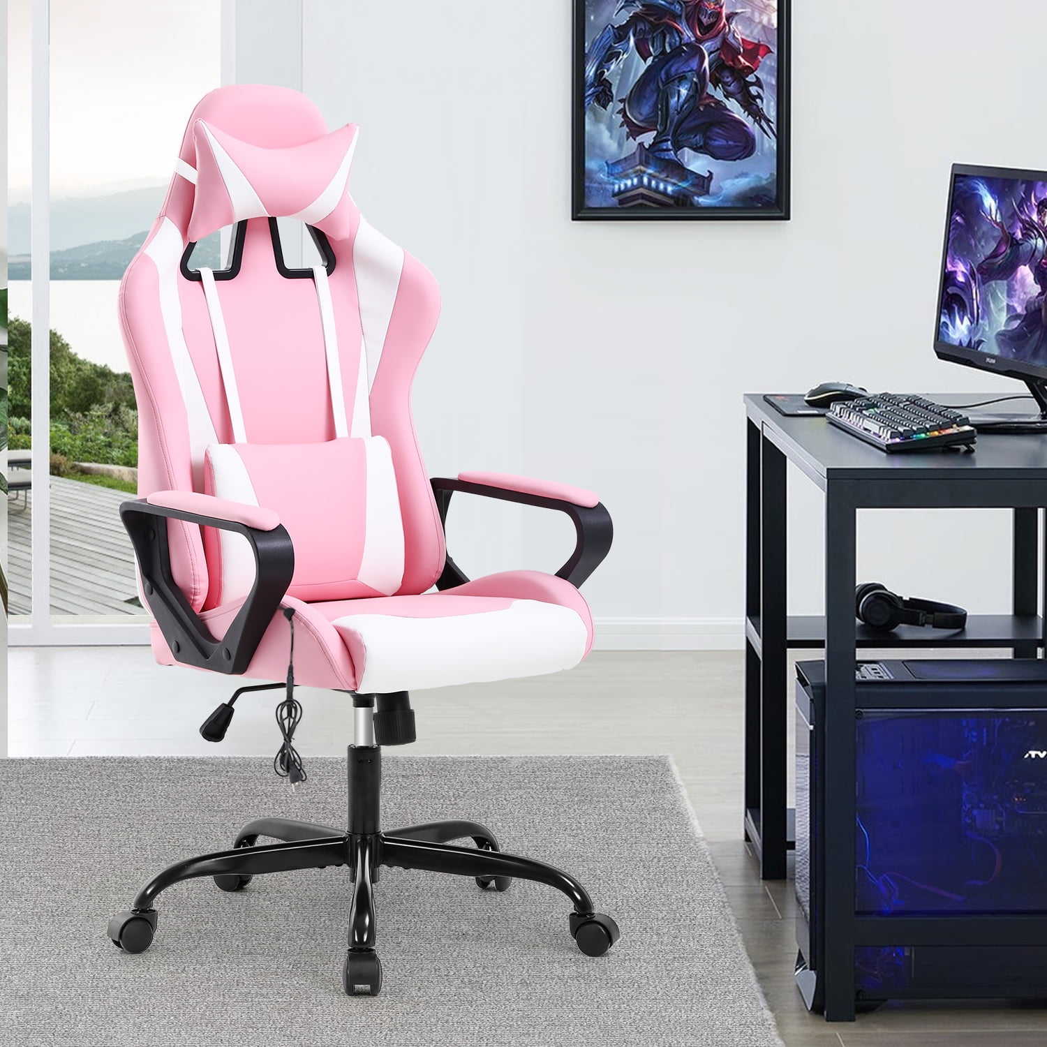 YRLLENSDAN Ergonomic Gaming Chair Video Game with Massager, Pink ...
