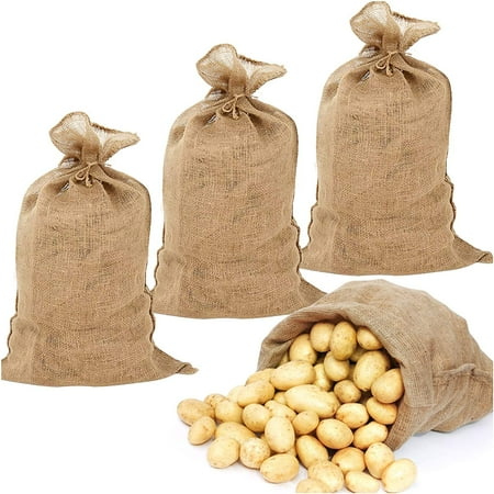 Pack of 4 Burlap Potato Sacks- 19.5" × 35" Natural Jute Potato Storage ...
