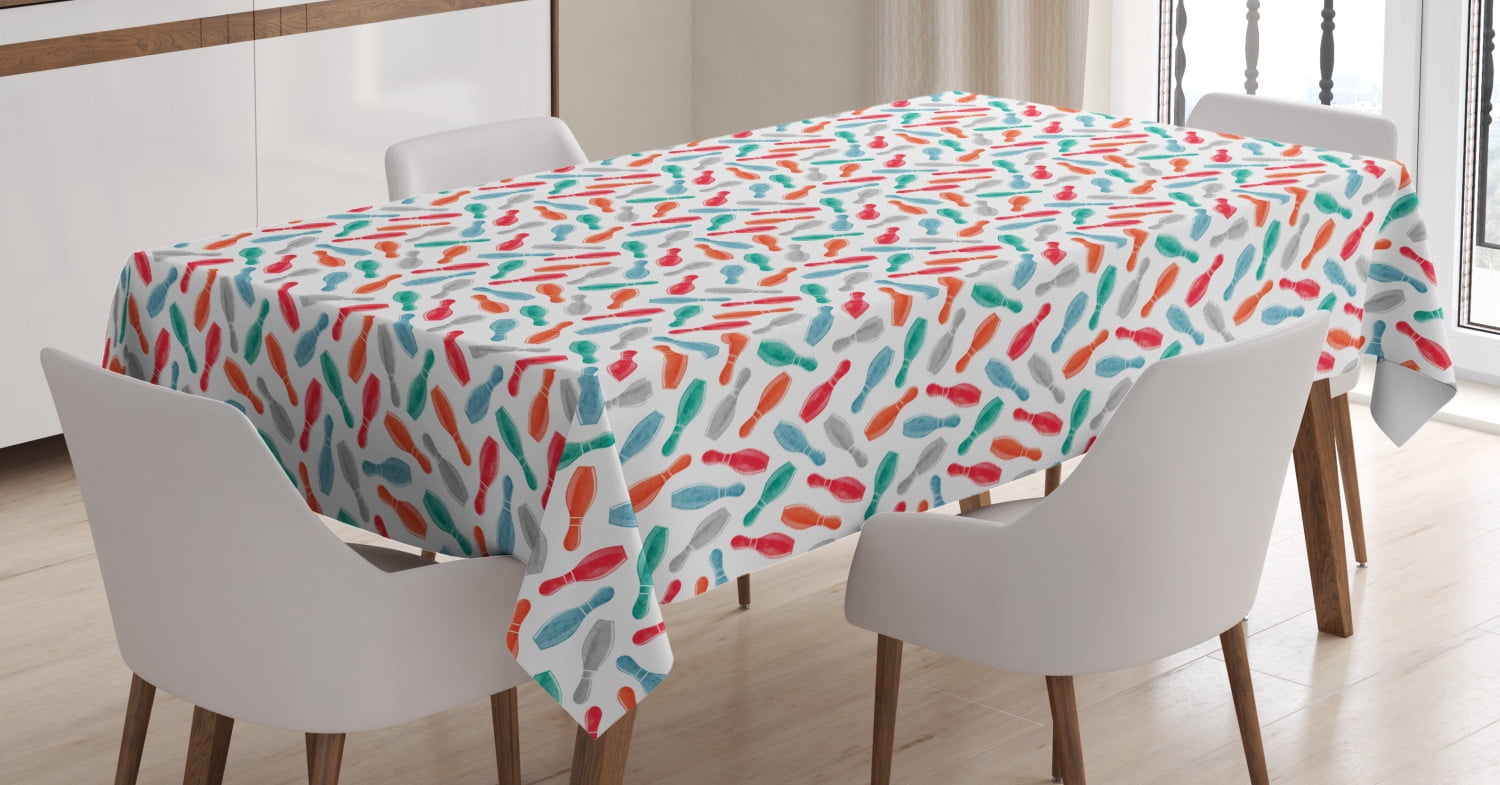 Bowling Tablecloth, Colorful Pins Bowling Club Sports Equipment Leisure ...