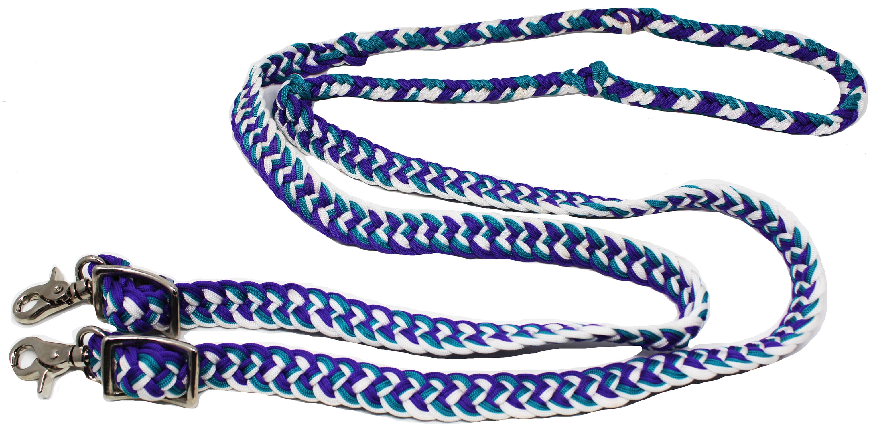 Horse Roping Knotted Nylon Braided Western Barrel Reins Teal Purple ...