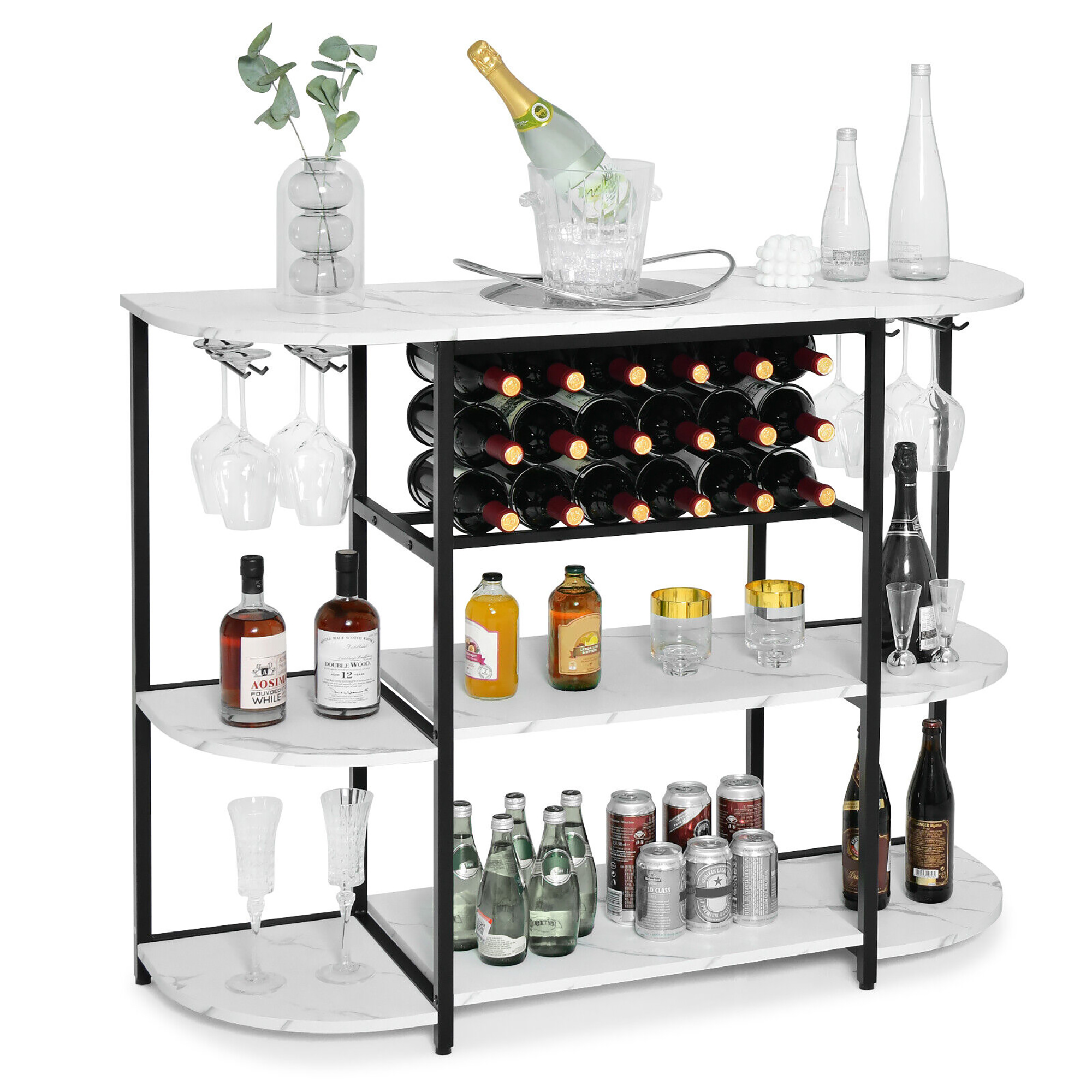 Gymax Wine Rack Table Coffee Bar Cabinet Freestanding Liquor Stand ...