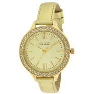 Caravelle Designed By Bulova Women's Classic Rectangular Black Leather ...