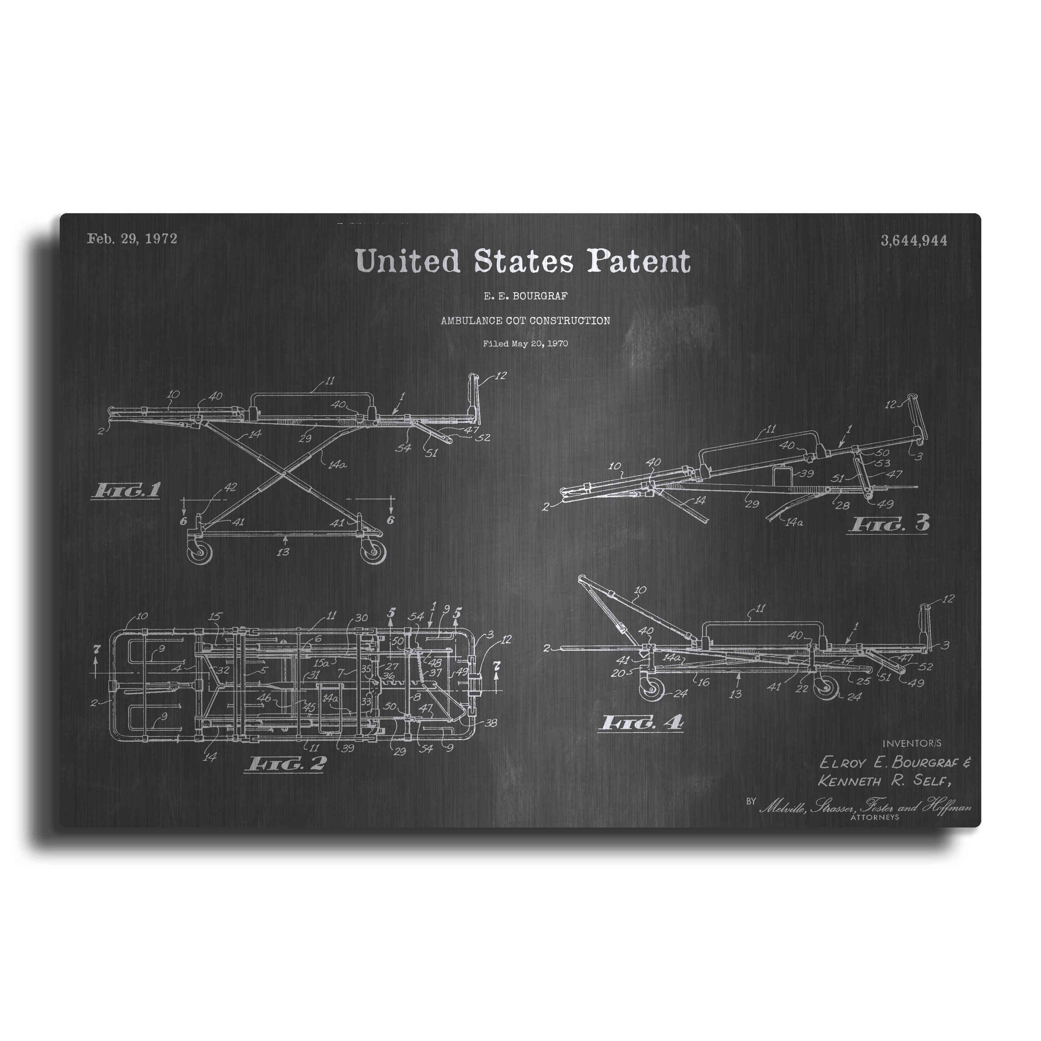 Luxe Metal Art 'Ambulance Cot Vintage Patent Blueprint' by Epic ...