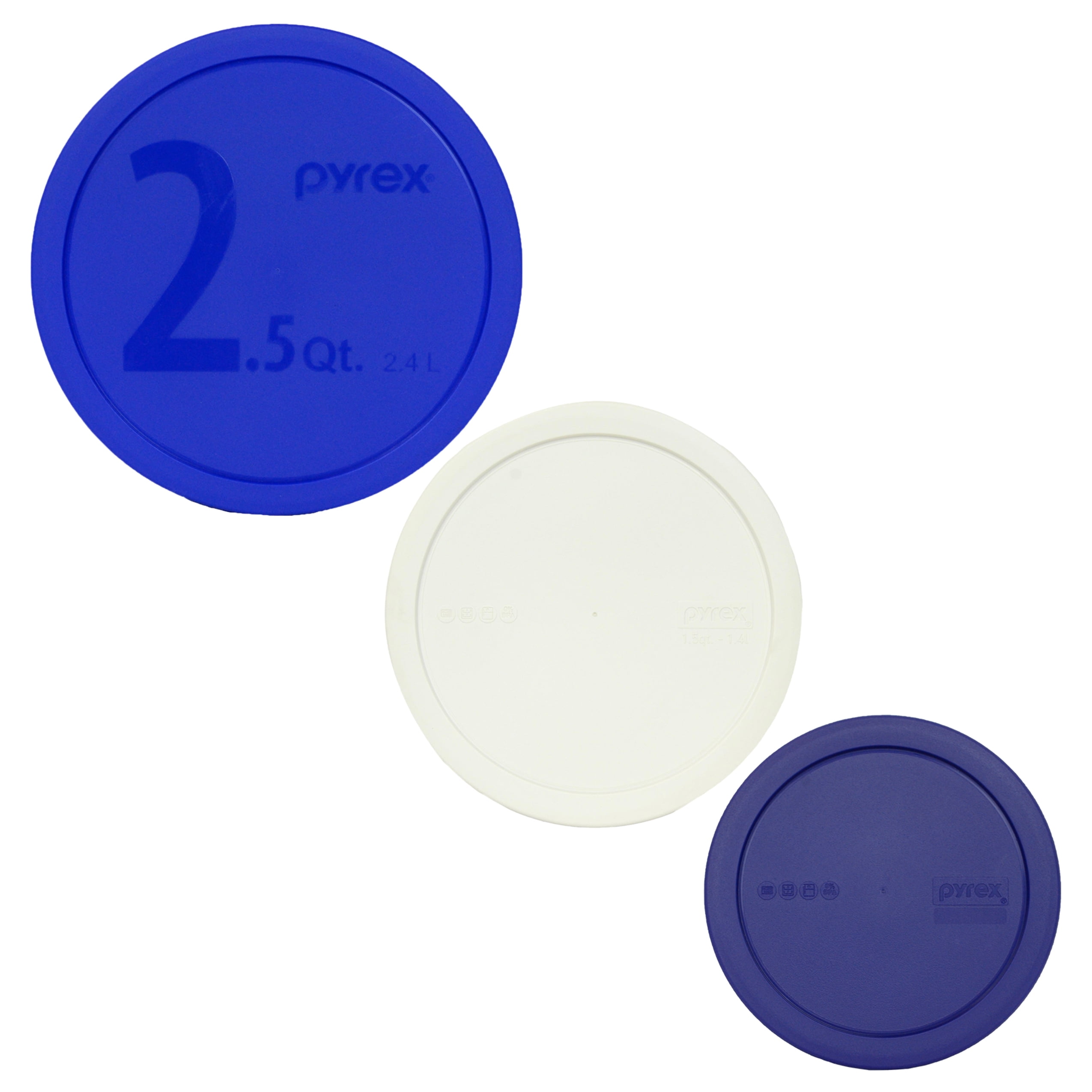 Pyrex Replacement Lids (1) 325-PC 2.5-Qt Blue, (1) 323-PC 1.5-Qt White ...