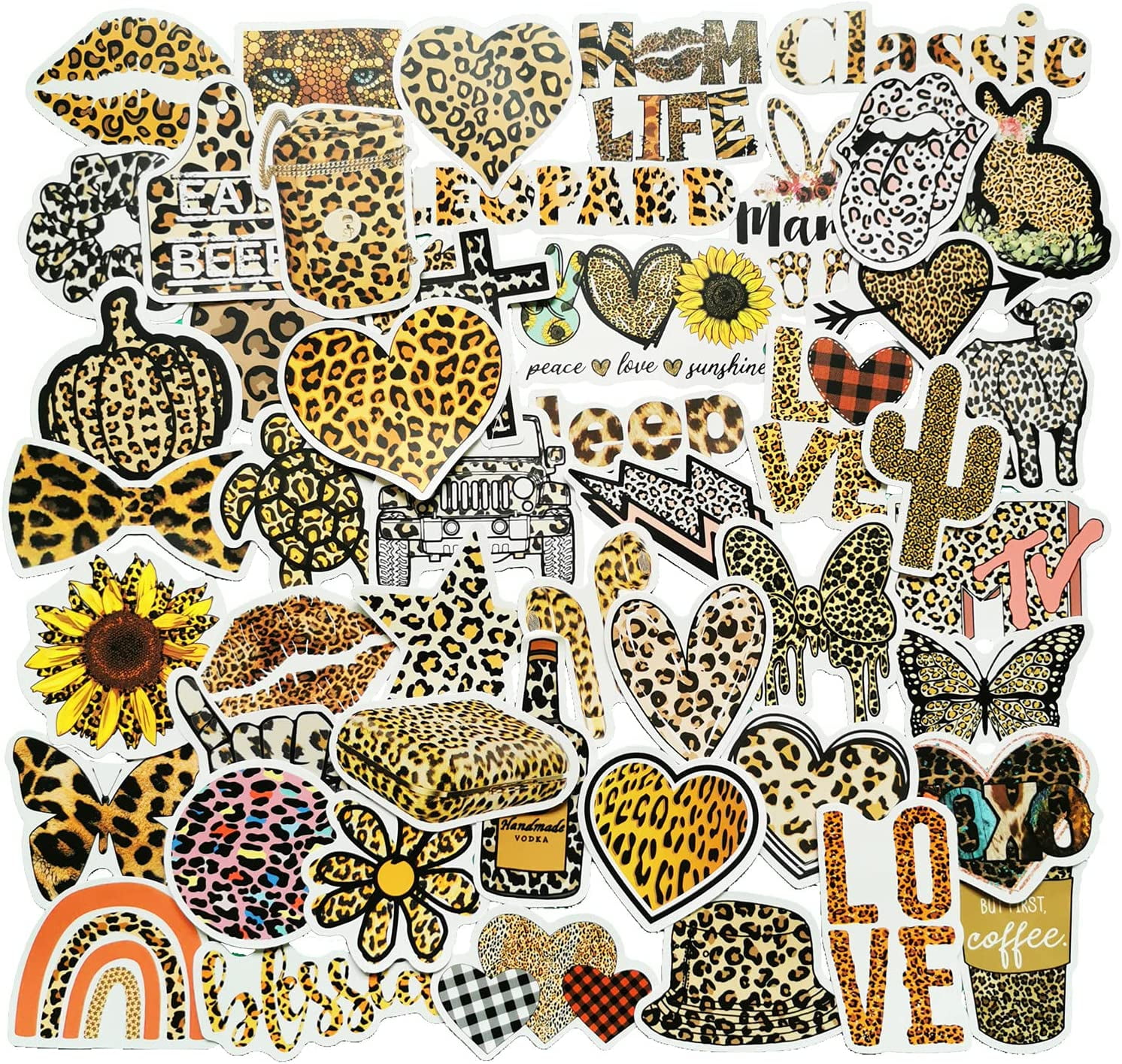 Leopard-Print Stickers, 50PCs, Sexy Elegant Waterproof Vinyl Sticker ...