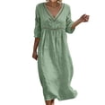 Asgosdo Women Summer Dresses Cotton V Neck 3/4 Sleeve Cutout Solid ...