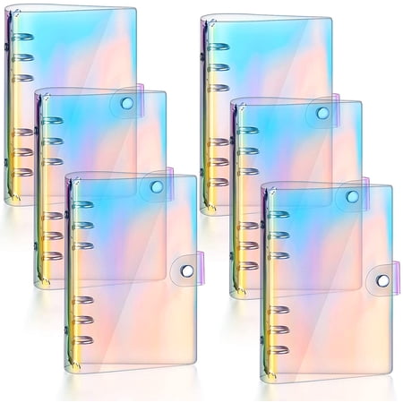 6 Pieces Rainbow Clear Notebook Binders 6-Ring Planner Binder Soft PVC ...