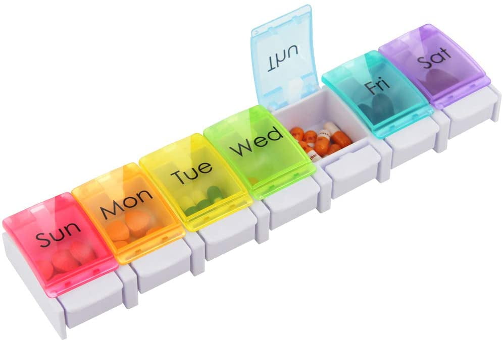 7-Compartment Pill Box with Push Button Open Design and Large ...