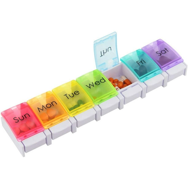 7-Compartment Pill Box with Push Button Open Design and Large ...