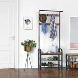 72" Industrial Coat Rack Shoe Bench with Storage Shelf, Entryway Hall ...