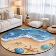 Abstract Blue Area Rugs 3' (Round) Beach Starfish Seashell Sand Ocean ...