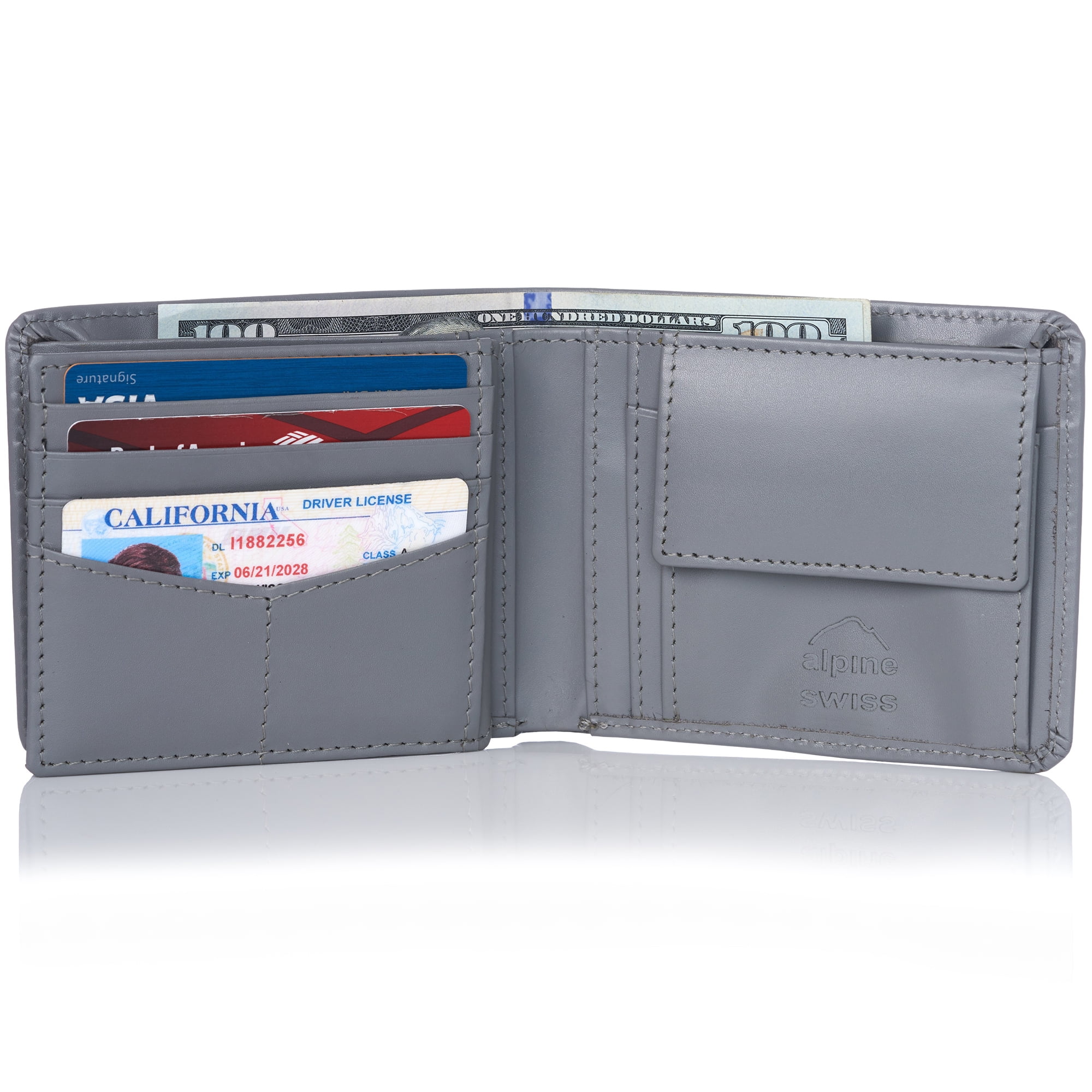 Alpine Swiss RFID Safe Mens Leather Wallet Deluxe Capacity Coin Pocket ...